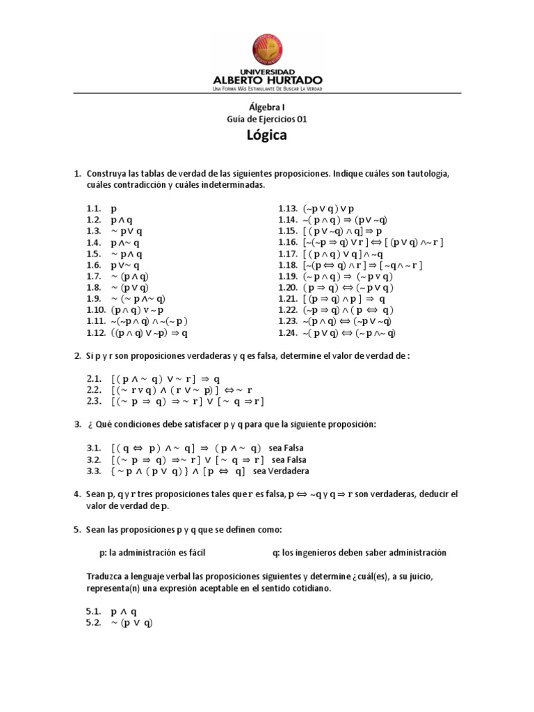 Guia 01 Logica | PDF | Proposición | Sintaxis (Lógica)