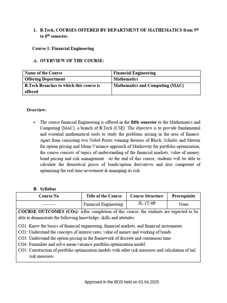 Financial Engineering Syllabus | PDF | Option (Finance) | Black–Scholes Model