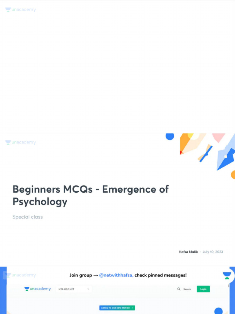 Beginners MCQs Emergence of Psychology With Anno | PDF