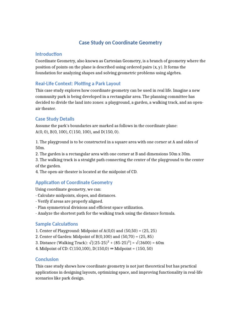 Case Study Coordinate Geometry Class10 | PDF