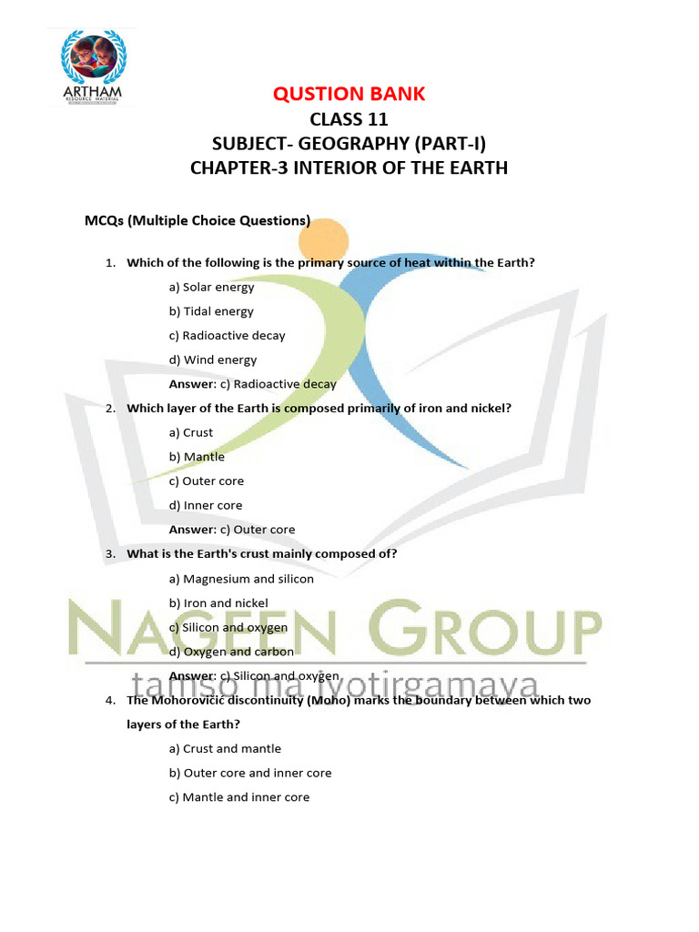 Class 11 Geography Question Bank Chapter 3 Interior of The Earth | PDF ...