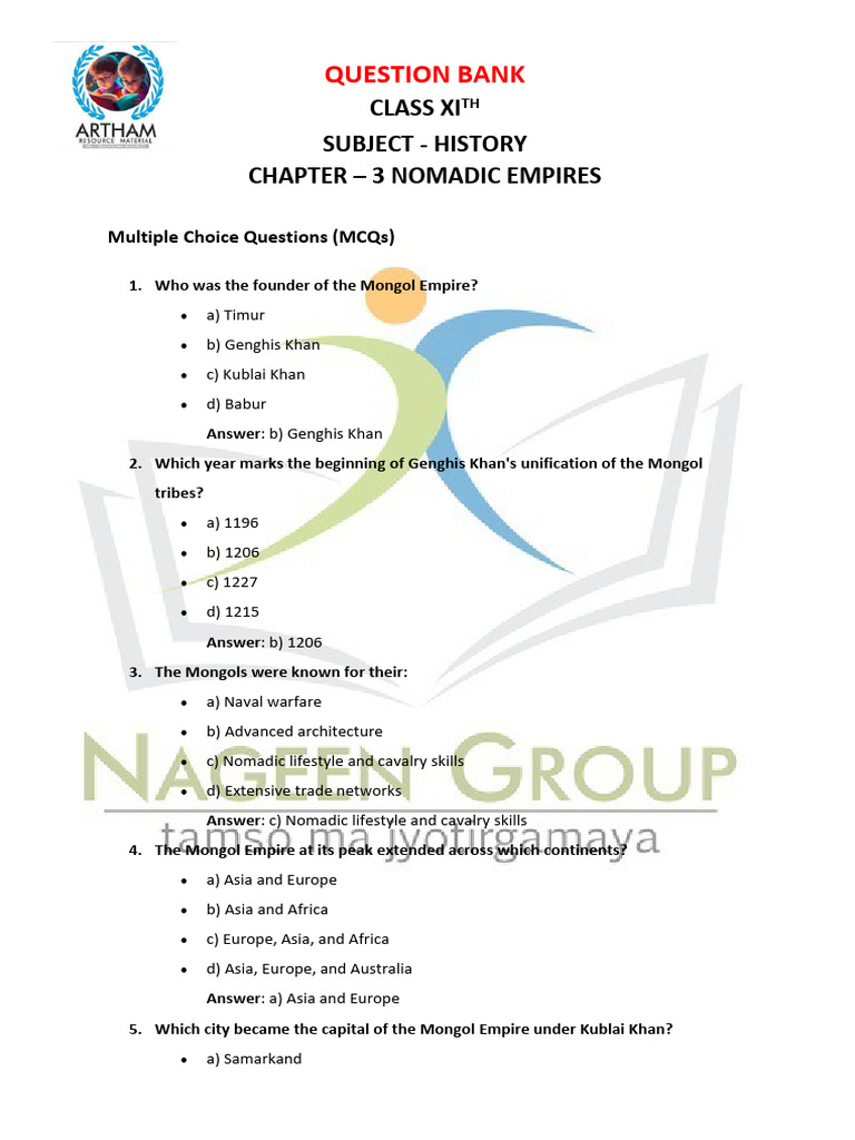 Class 11 History Question Bank Chapter - 3 Nomadic Empires | PDF ...