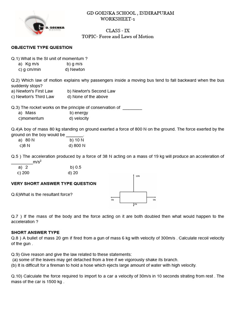 C9 Force & Laws of Motion Physics Worksheet | PDF | Force | Mass