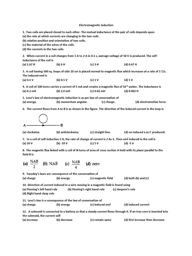 Electromagnetic Induction MCQ 12 | PDF | Electromagnetic Induction | Inductance