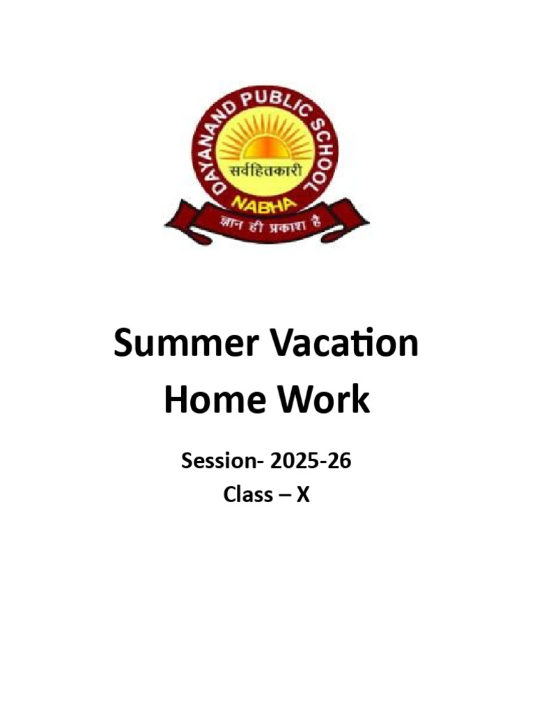 Summer Vacation Homework for Class X | PDF