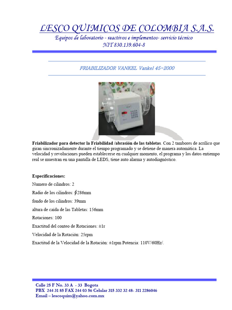 Friabilizador Vankel para Laboratorio | PDF