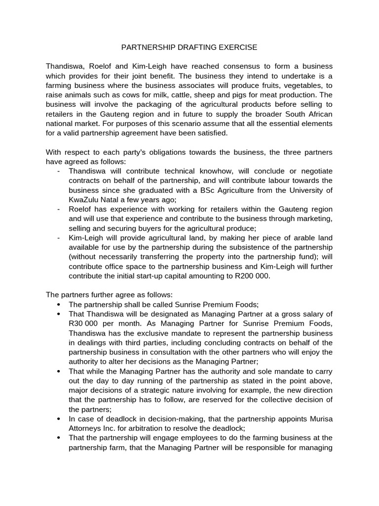 Partnership Drafting Exercise | PDF | Private Law | Business Law