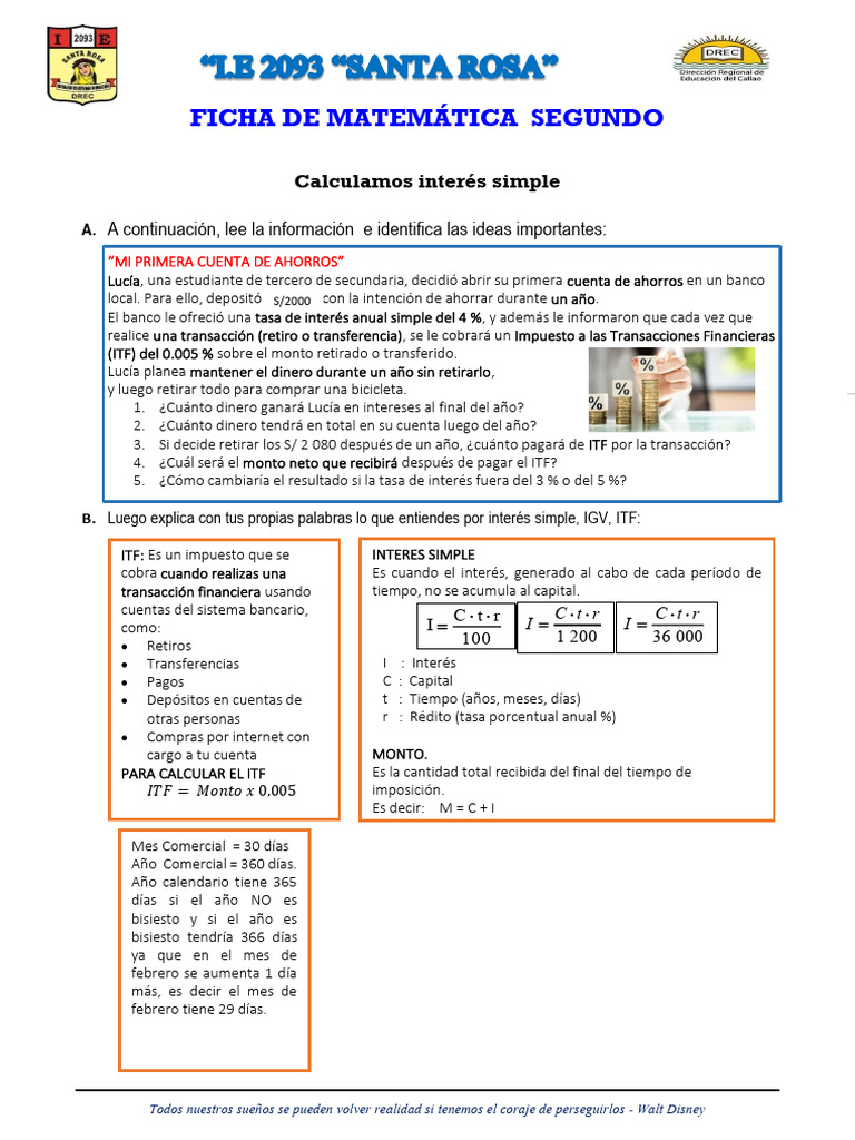 Ficha Segundo A - B Jueves 24 Julio | PDF | Interés | Transferencia bancaria