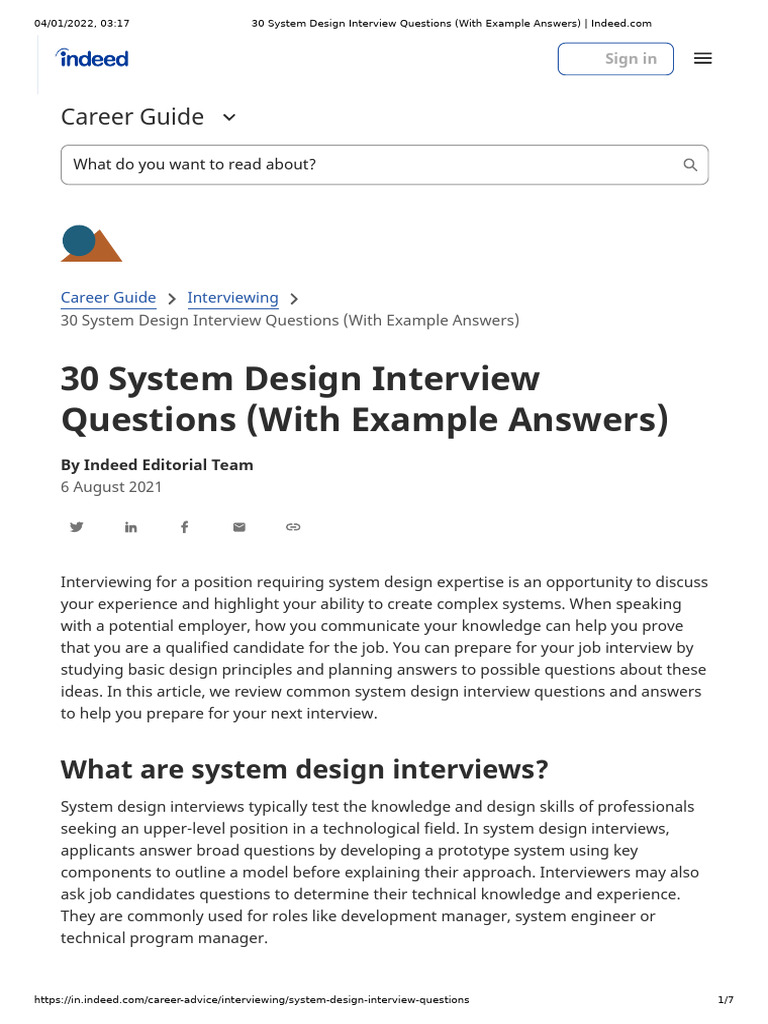 30 System Design Interview Questions (With Example Answers) | PDF ...
