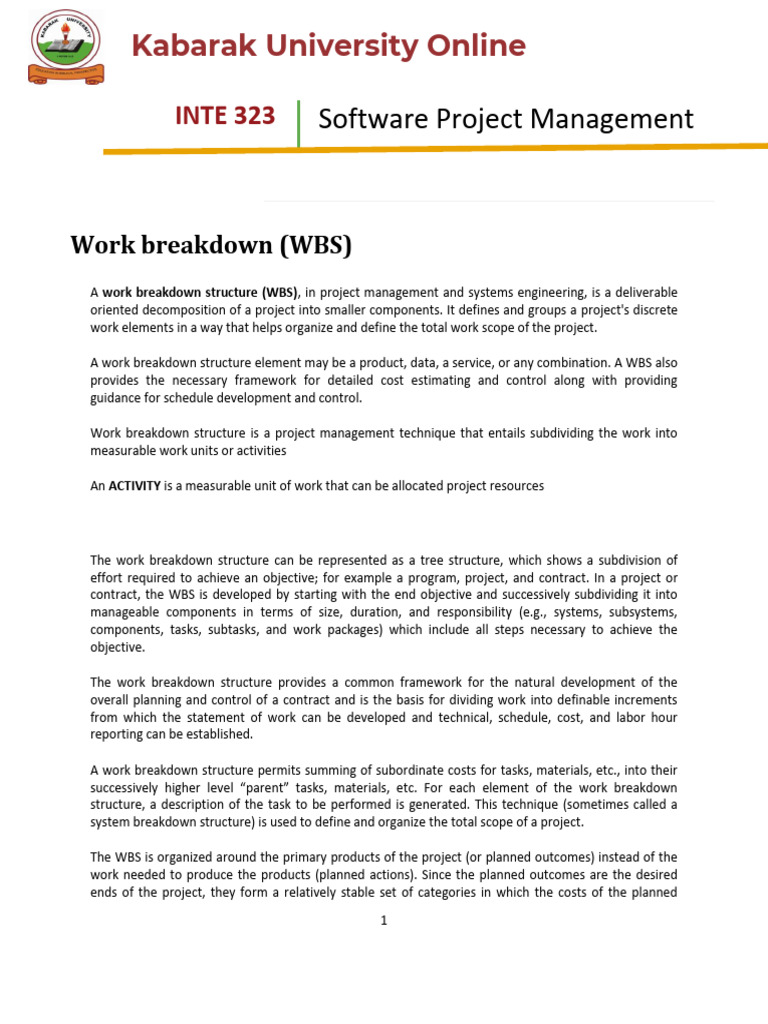 Lecture 6 Work Breakdown Structure-1 | PDF