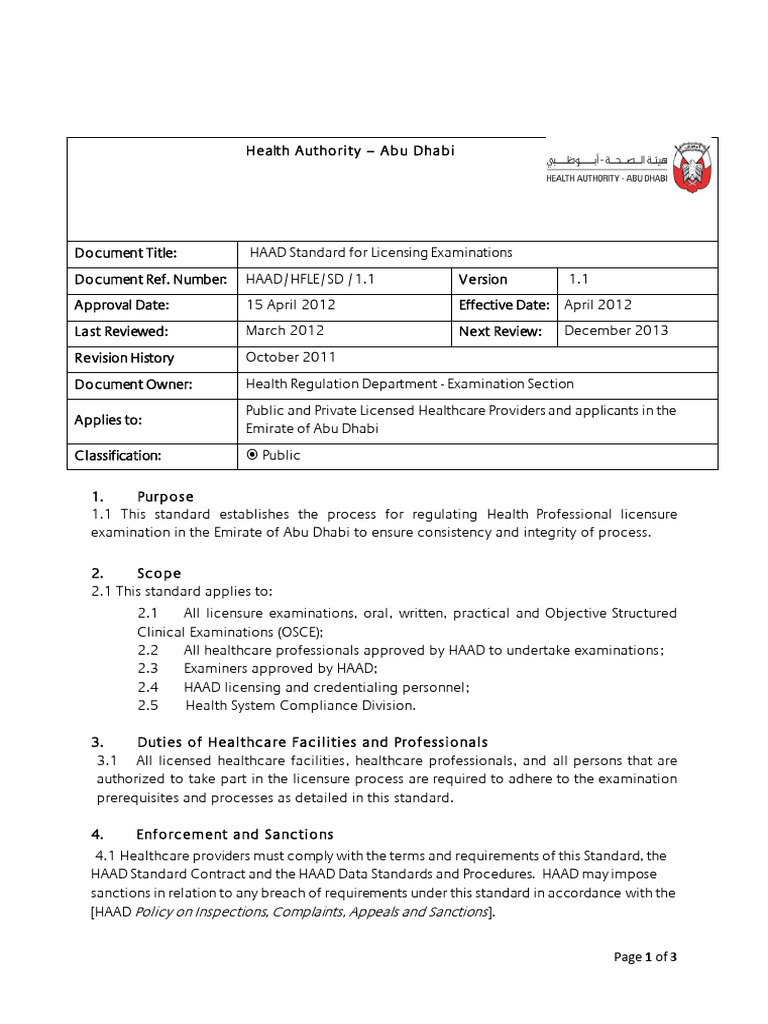 HAAD Licensing Exam Standards Guide | PDF | Health Care