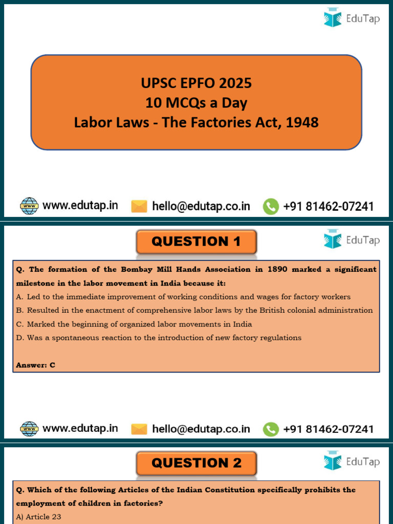 8th July 2025 - LL and IR - Factories Act - Abhyas Series | PDF ...