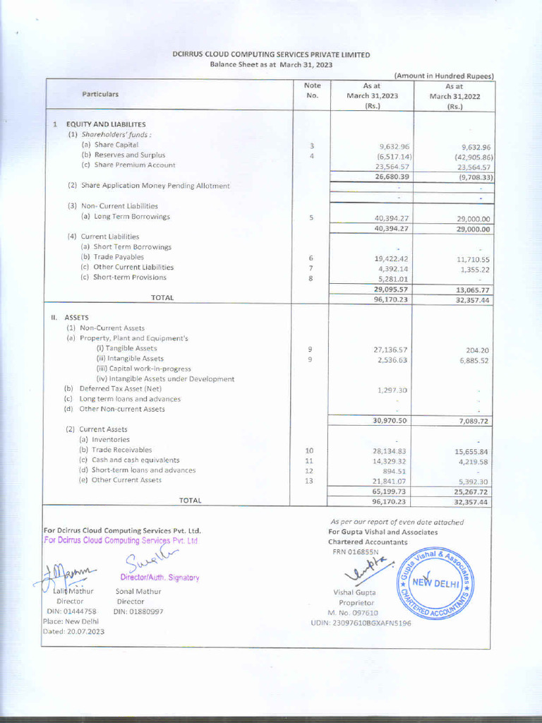 DCIRRUS - Financial Statement 2023 | PDF