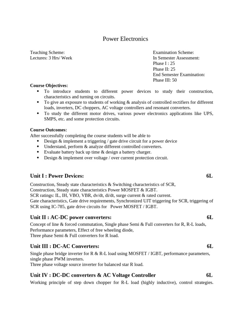 Syllabus-TE- Power Electronics | PDF | Power Electronics | Power Inverter