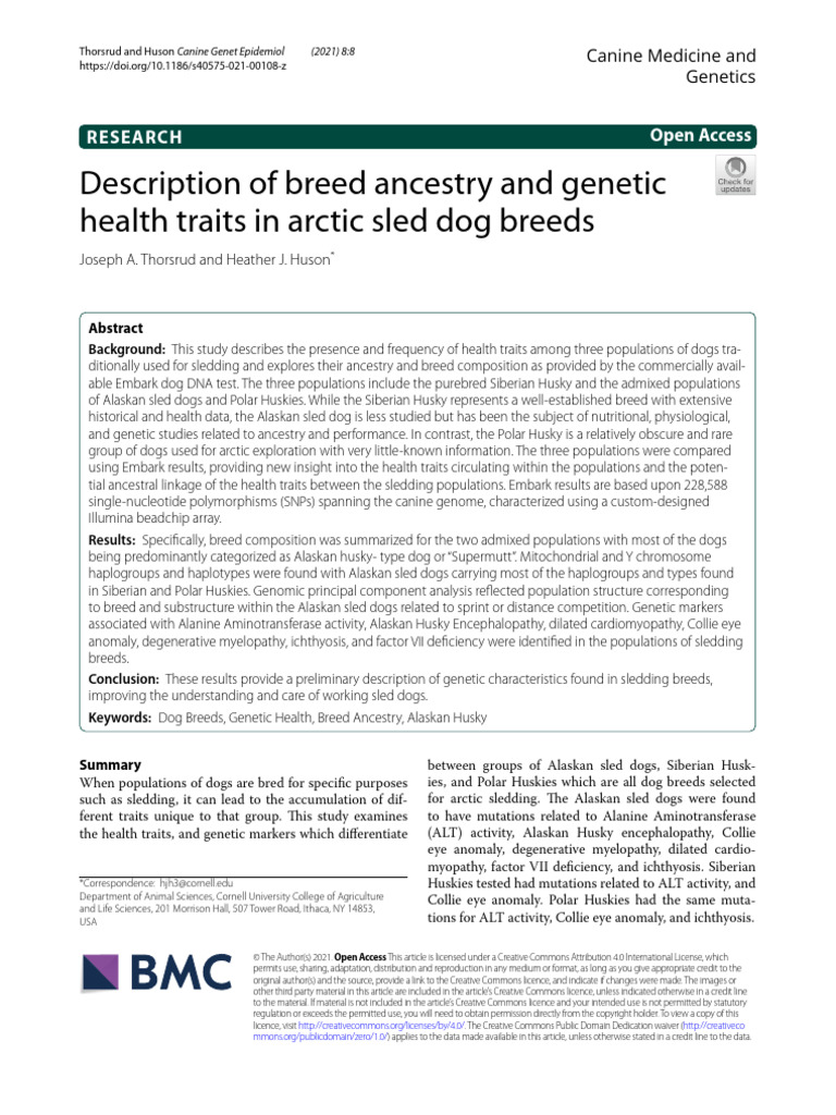 Genetic Health Traits in Sled Dog Breeds | PDF | Dog Breeds | Dogs As Pets