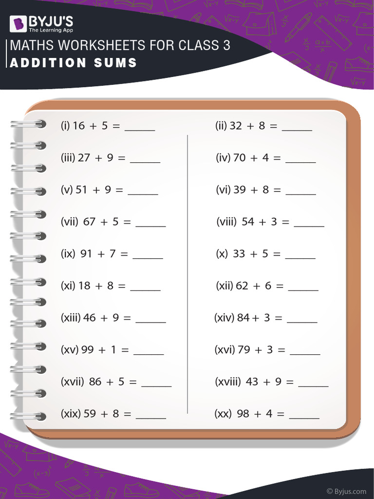 Addition Sums For Class 3 Worksheet 2 | PDF