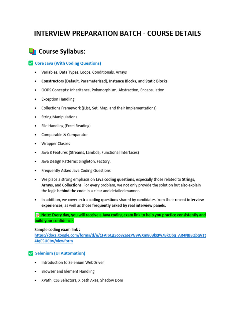 Java & Selenium Interview Prep Course | PDF | Selenium (Software ...