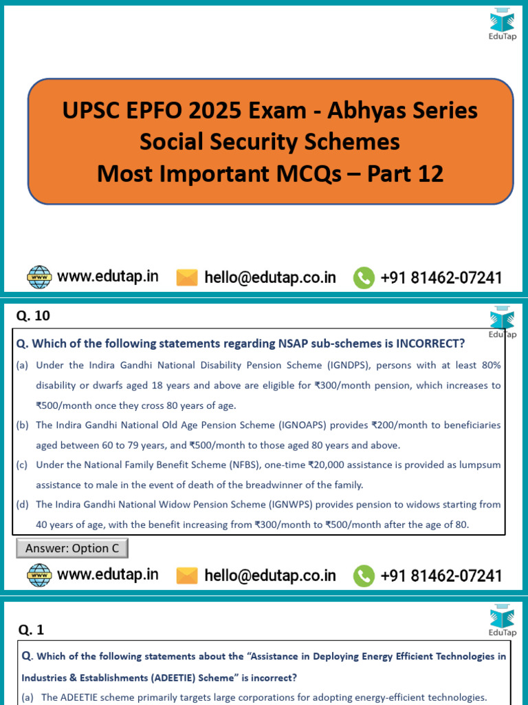 UPSC EPFO 2025: Key Social Security MCQs | PDF | Pension | Economies
