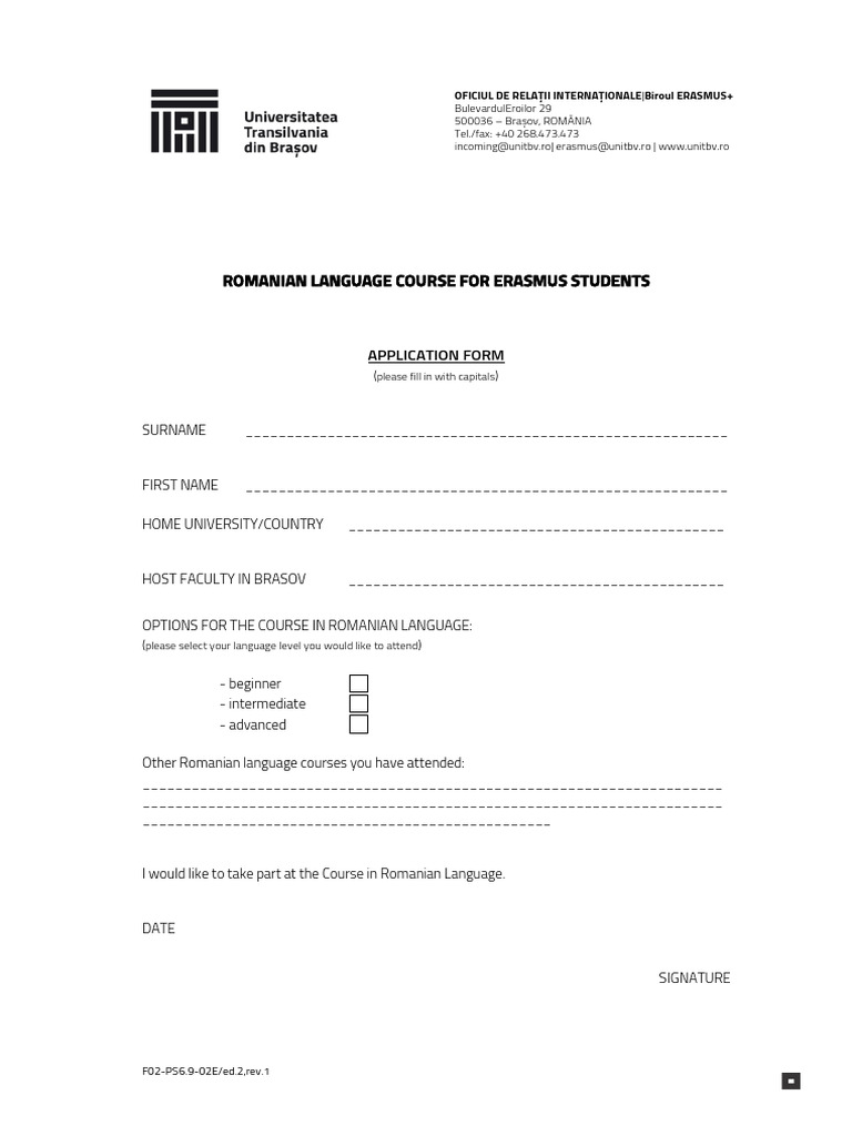 Application Form For Romanian Language Course 20-21 | PDF