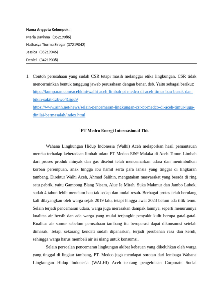 Dampak Lingkungan dan CSR PT Medco | PDF