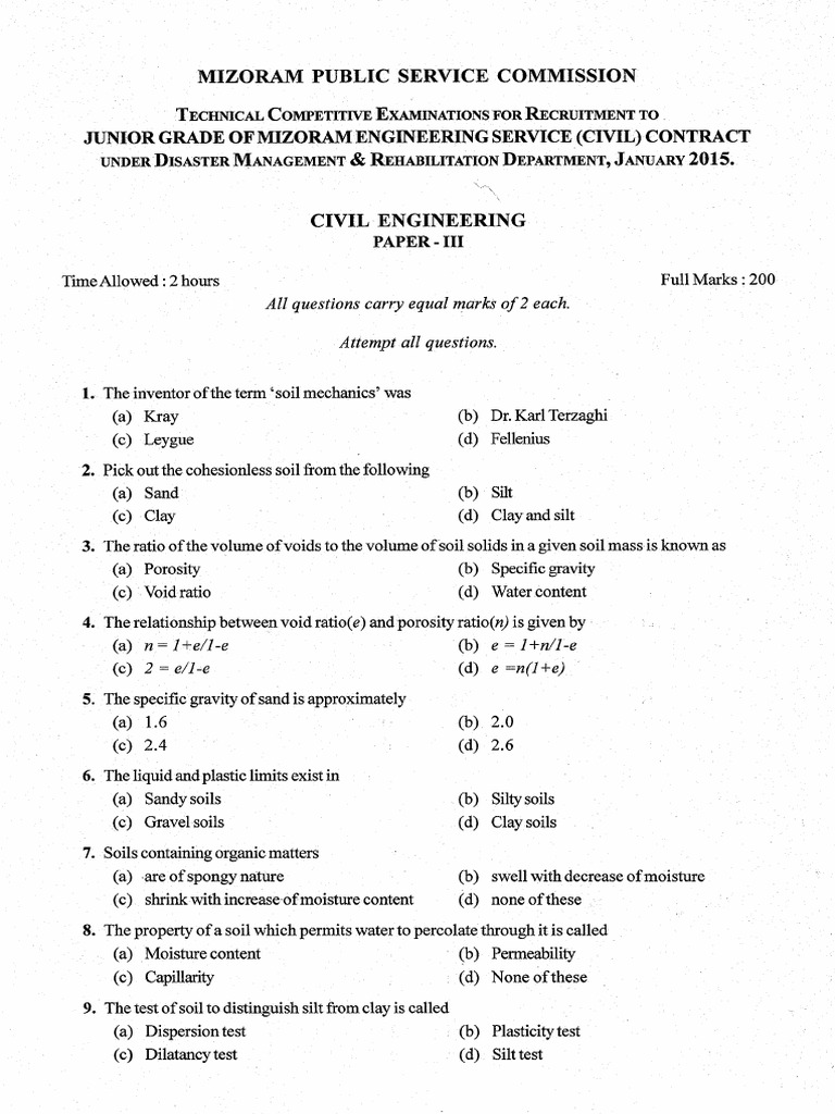 Ae Civil Jrgrade of Mes Under DMR 2015 Engineering Paper III | PDF