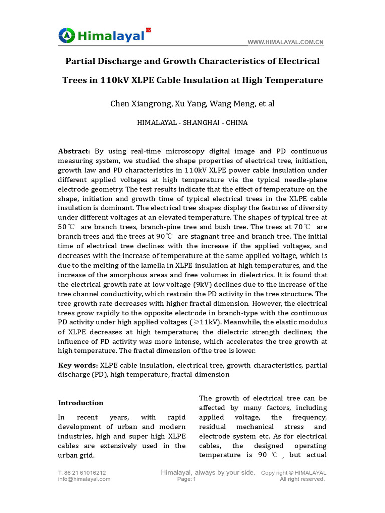 Partial Discharge and Growth Characteristics of Electrical Trees in ...
