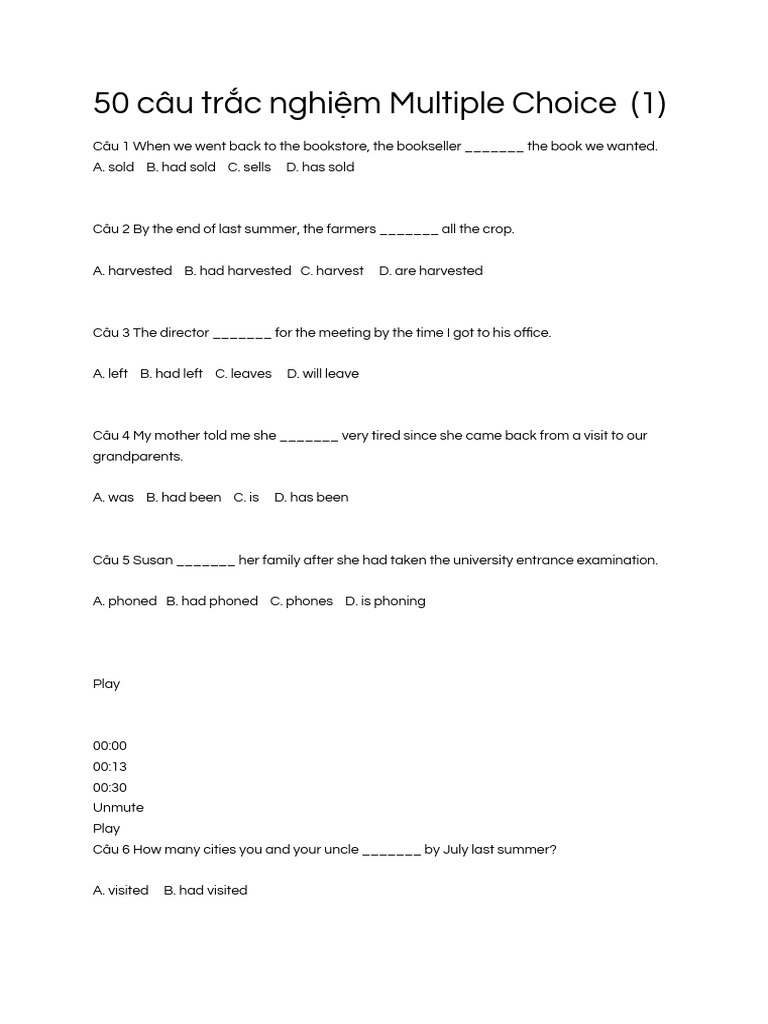 50 Multiple Choice English Questions | PDF