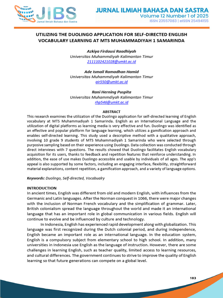 Utilizing The Duolingo Application For Self-Directed English | PDF | Vocabulary | Usability