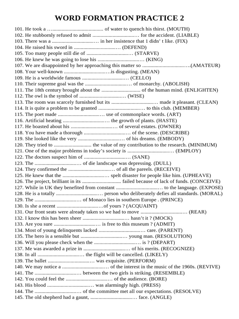 Word Formation Practice Exercises | PDF
