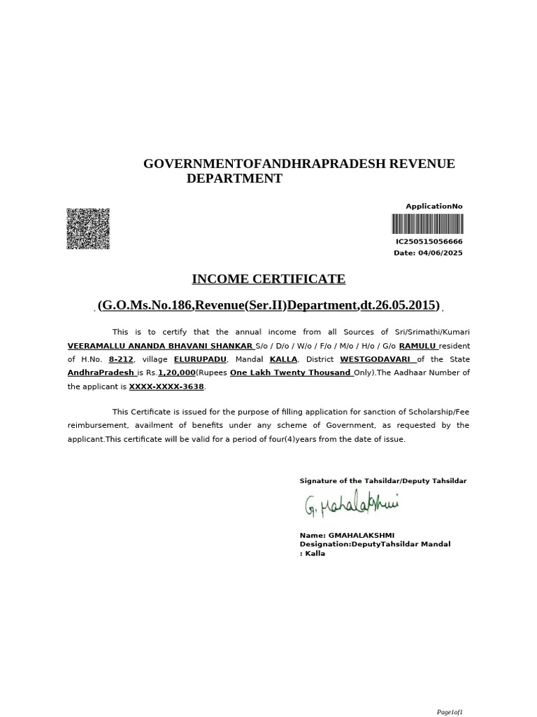 Andhra Pradesh Income Certificate 2025 | PDF
