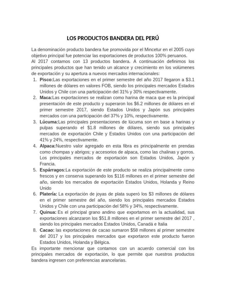 Los Productos Bandera Del Perú | PDF | Perú | El comercio internacional