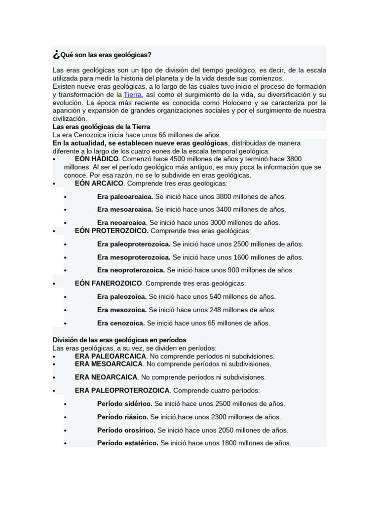 Las Eras Geológicas | PDF | Escala de tiempo geológico | Geología