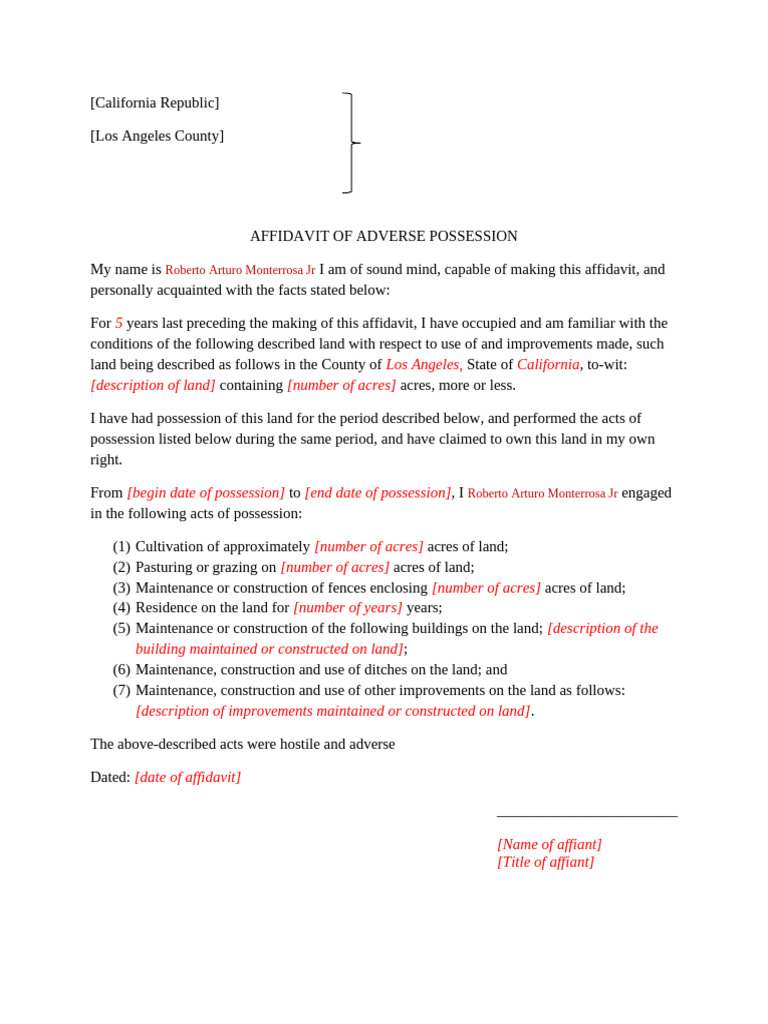 Affidavit of Adverse Possession | PDF