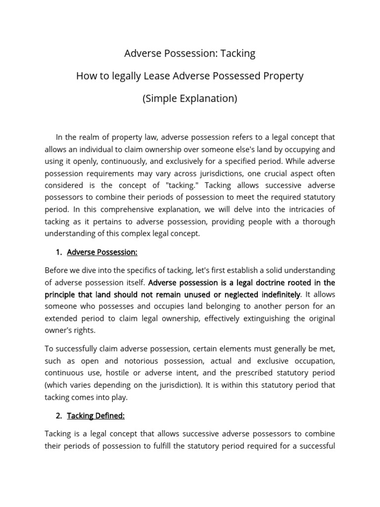 Understanding Tacking in Adverse Possession | PDF | Adverse Possession ...