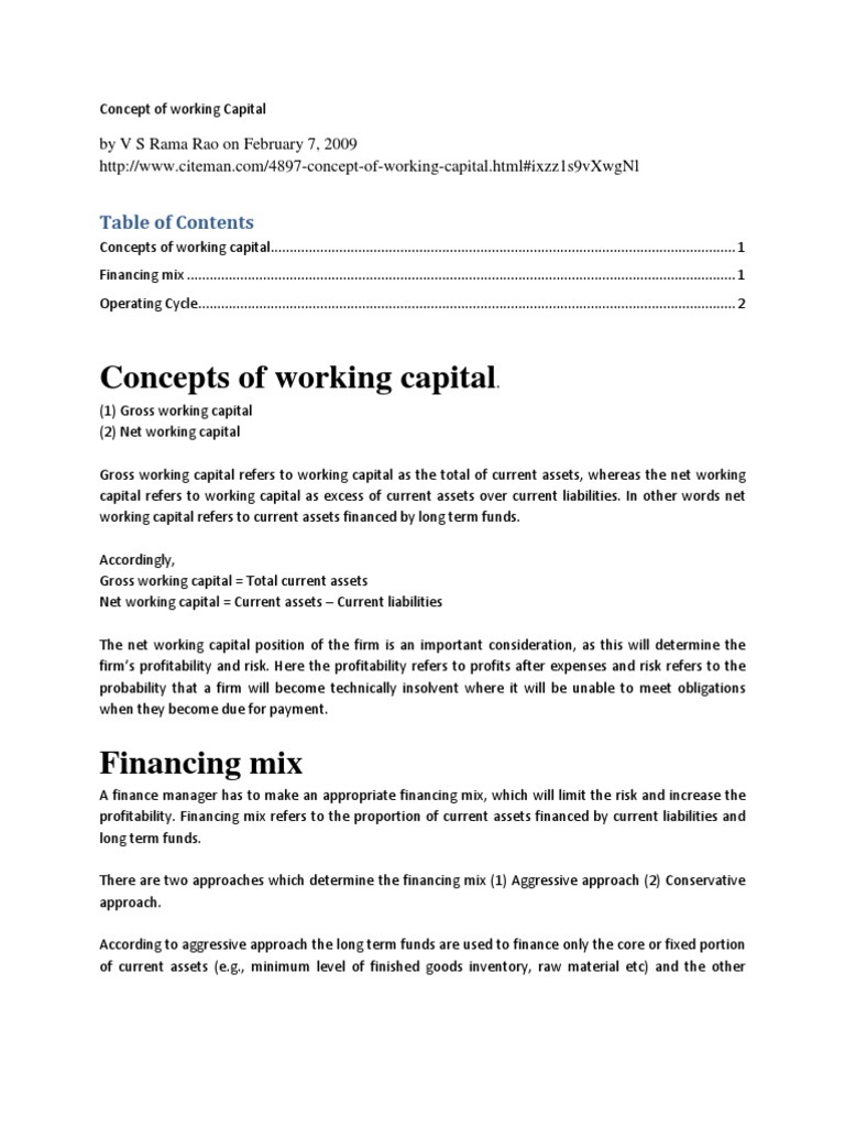 Concept of Working Capital | PDF | Working Capital | Inventory