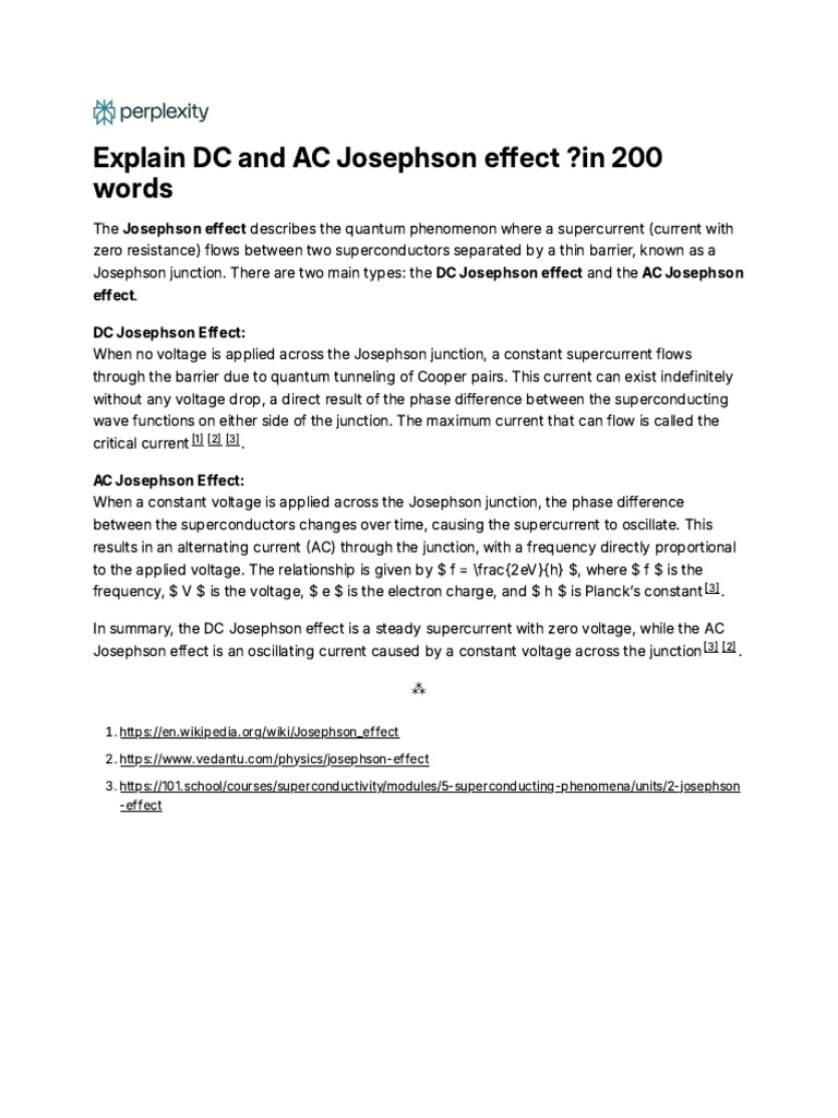 Explain DC and AC Josephson effect _in 200 words | PDF