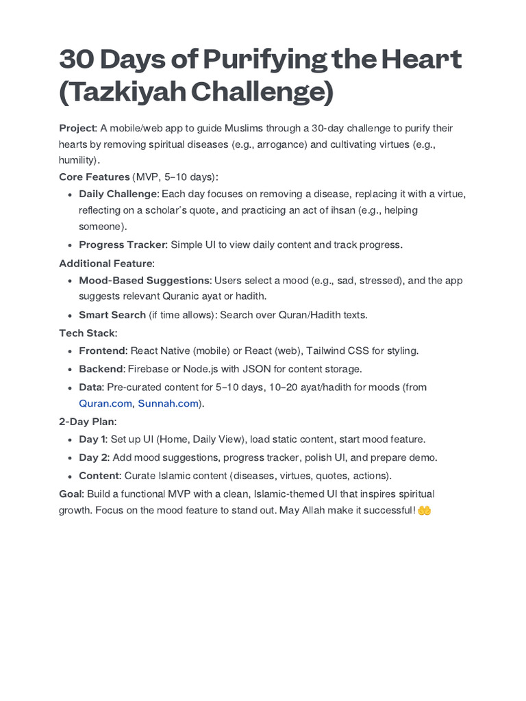 30 Days of Purifying The Heart Tazkiyah Challenge | PDF