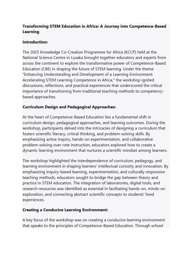 Transforming STEM Education in Africa-A Journey Into Competence-Based Learning - Recap of 2025 ...