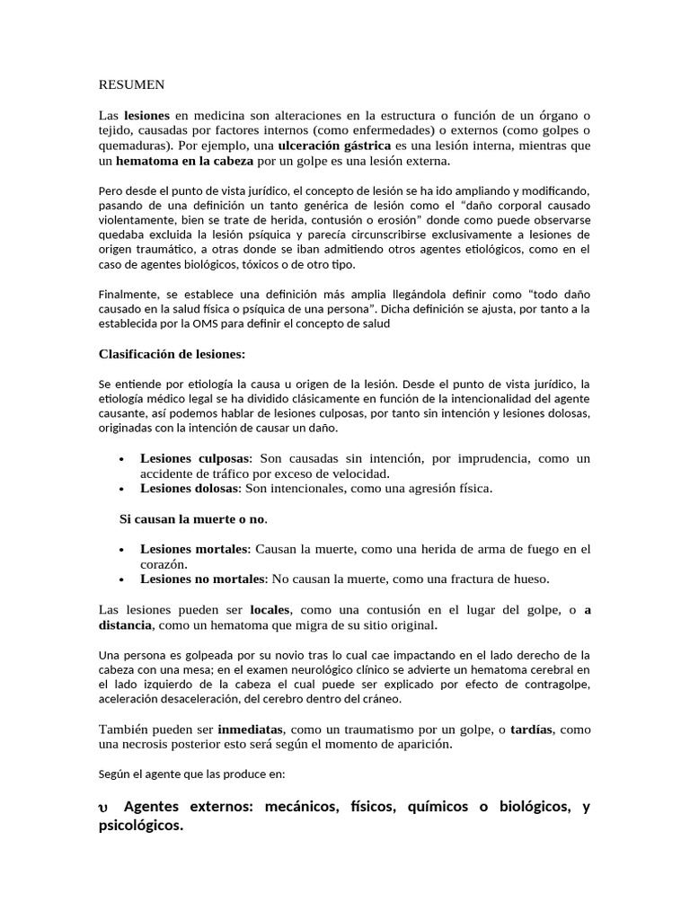 RESUMEN Lesion y Contusion | PDF | Piel