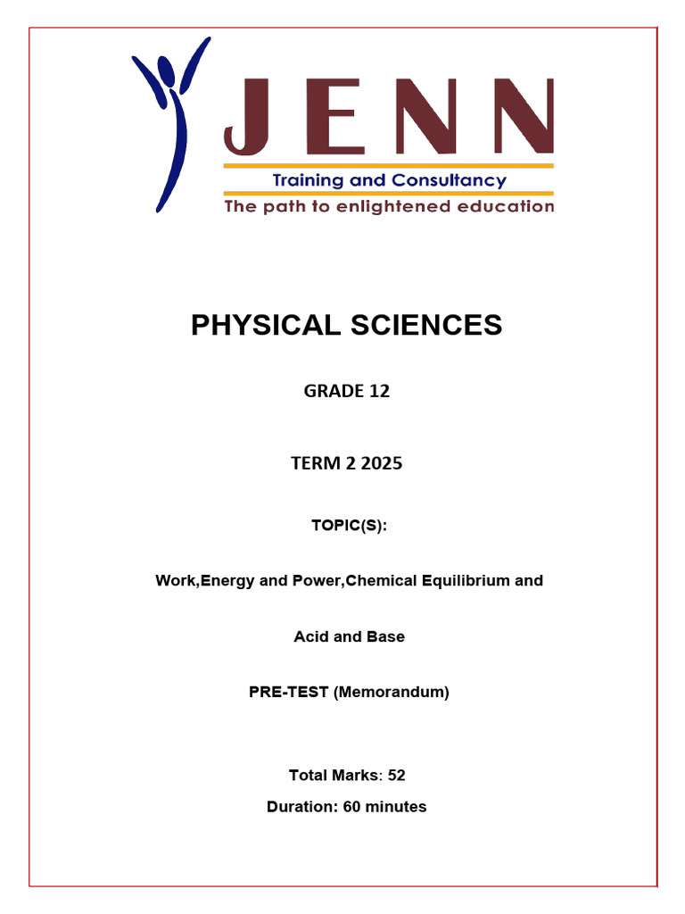 Grade 12 Physical Sciences Pre-Test | PDF | Chemical Reactions ...