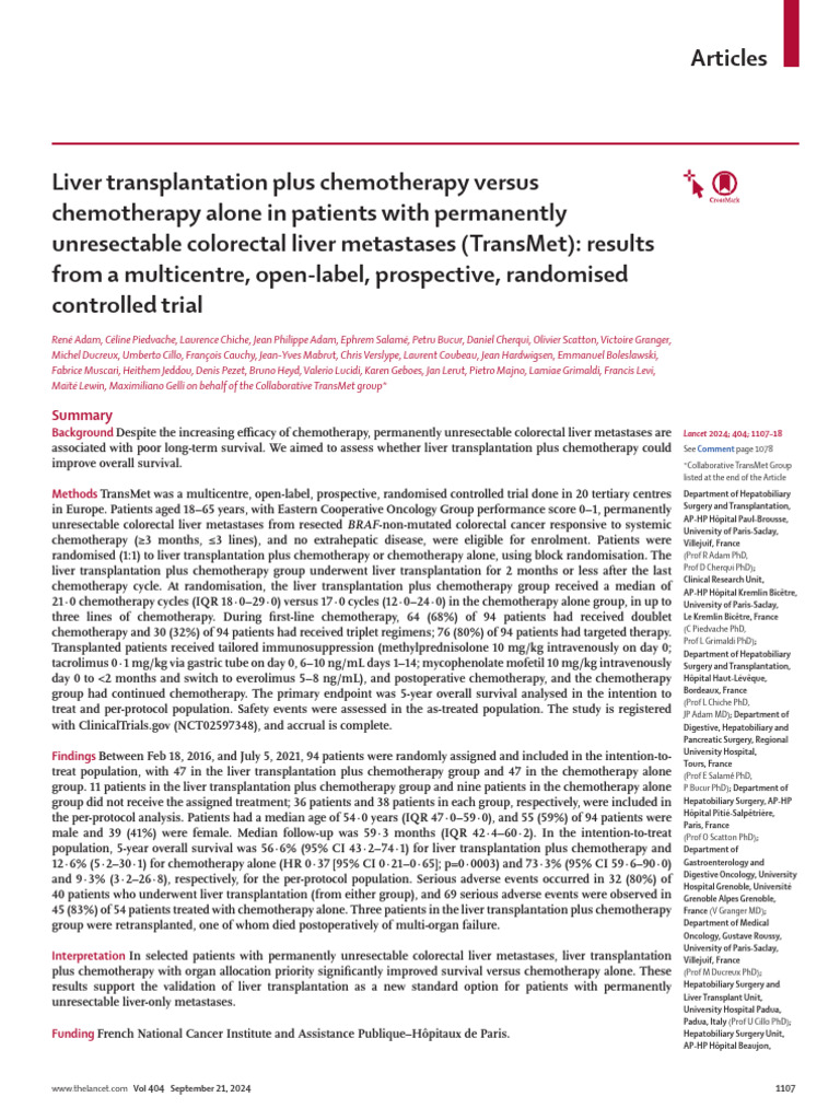 TransMet Trial | PDF | Chemotherapy | Causes Of Death