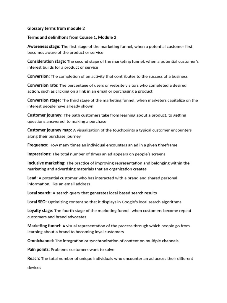 Glossary Terms From Module 2 | PDF | Marketing | Digital Marketing