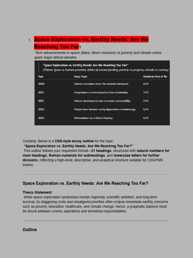 Space vs. Earth: Balancing Priorities | PDF | Space Exploration | Space ...