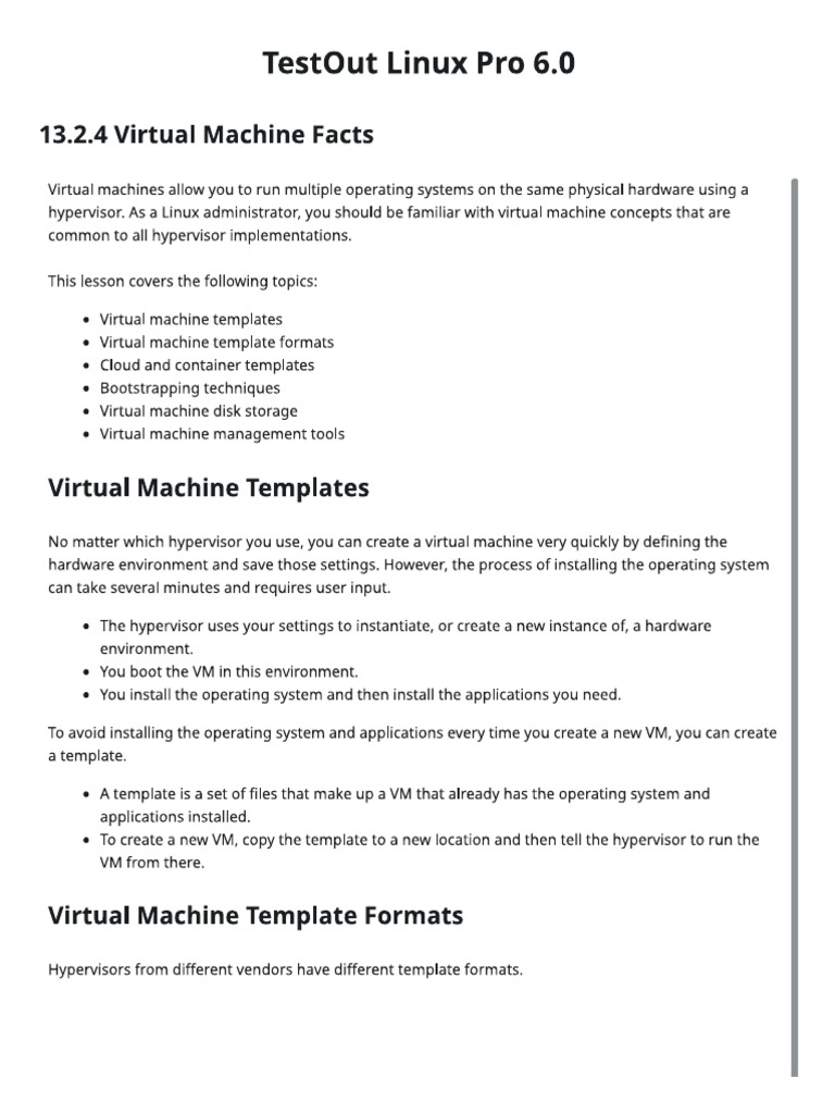 Testout Linux 13.2.4 Virtual Machine Facts | PDF