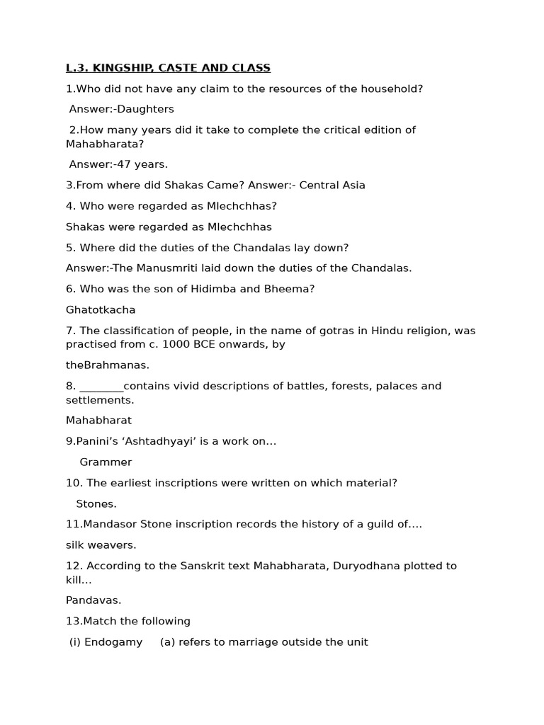 L2.kinship, Caste & Class - Worksheet | PDF