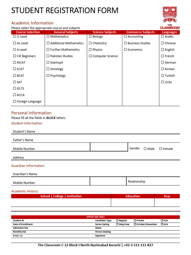 Student Registration Form 2025-2026 | PDF