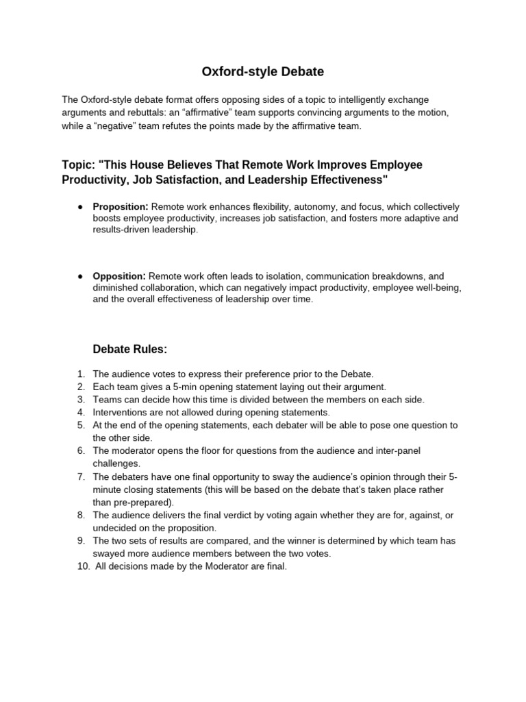 Oxford-Style Debate Format Explained | PDF