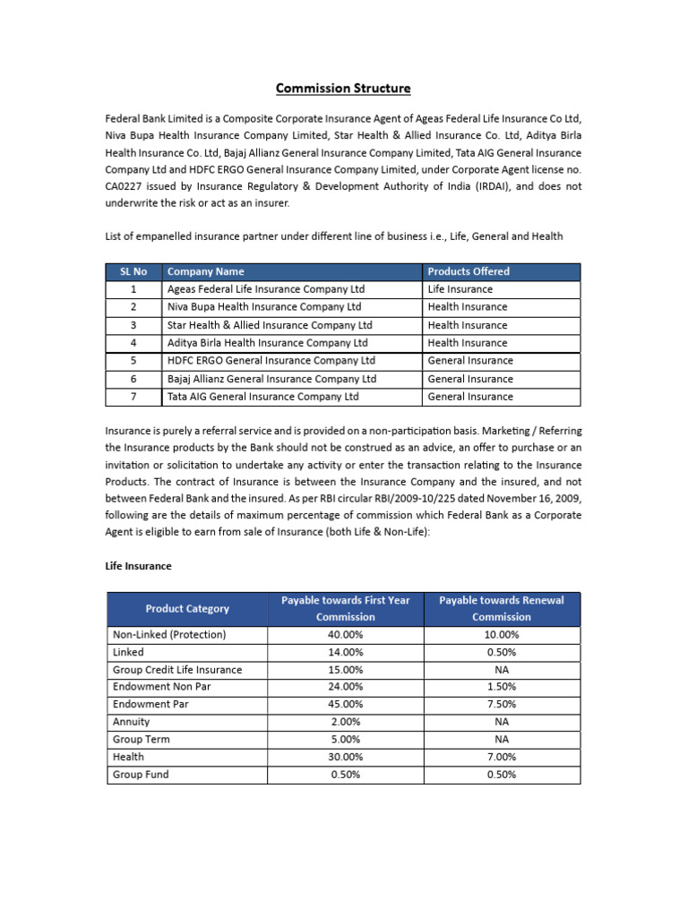 Insurance Agent Commission Structure | PDF | Insurance | Vehicle Insurance