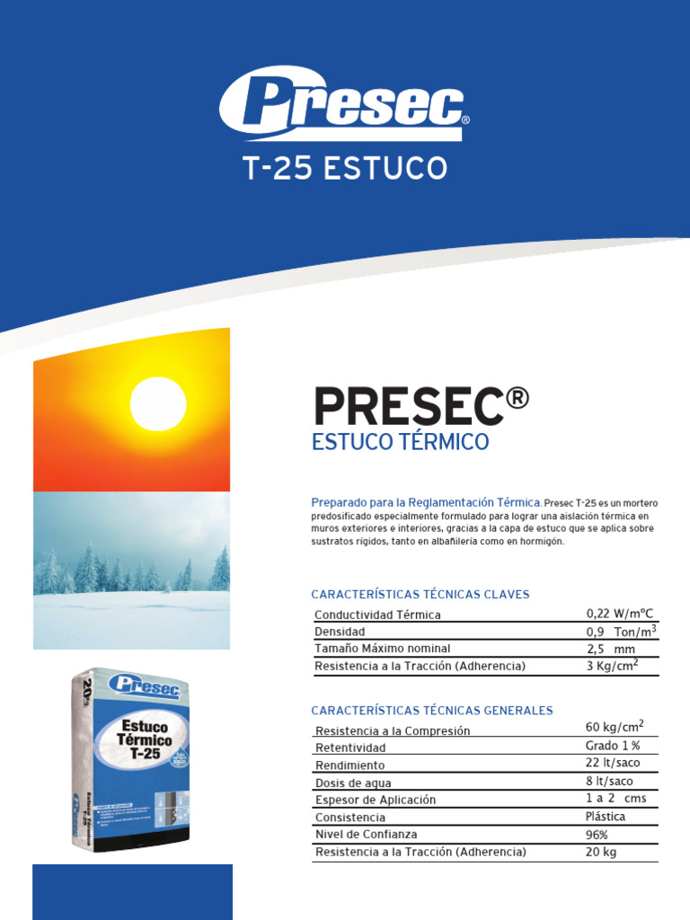 Estuco Térmico Presec T-25: Aislación Eficaz | PDF | Mortero ...