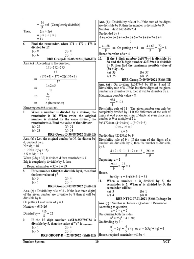 YCT RRB Math ENG 2024 TCS Pattern Chapterwise Typewise Solved Paper's Extracted | PDF | Numbers ...